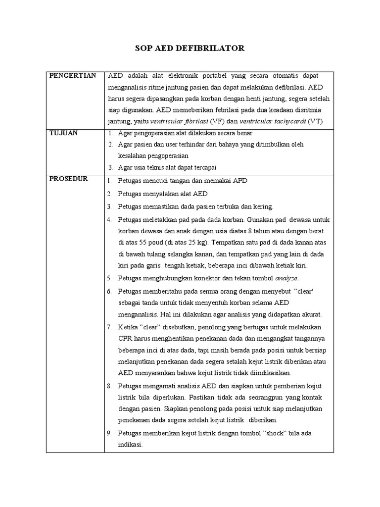 Sop Aed Defibrilator | PDF