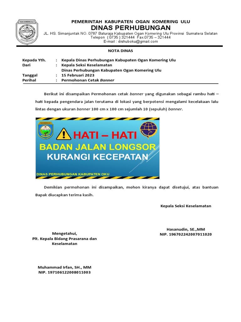 NOTA DINAS CETAK BANNER | PDF