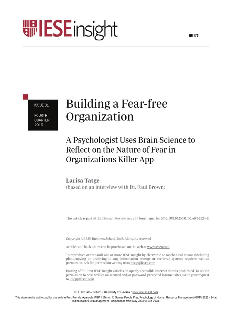 Building A Fear-Free Organization A Psychologist Uses Brain Science To ...