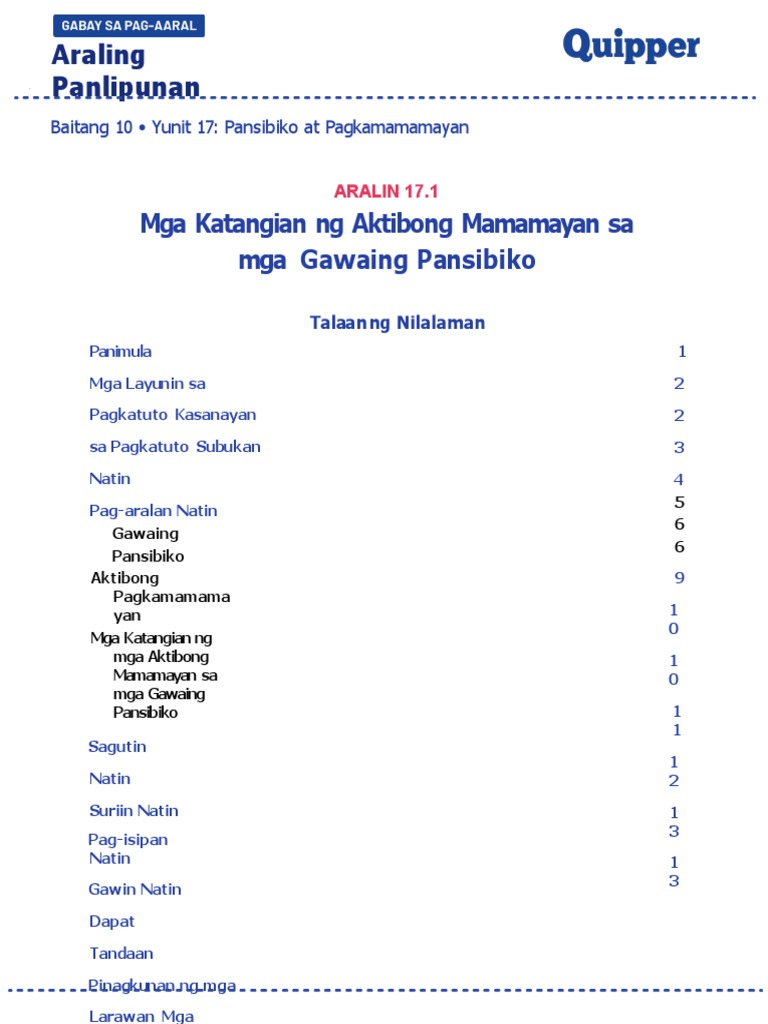 ME AP 10 Q4 1701 Mga Katangian NG Aktibong Mamamayan Sa Mga Gawaing ...