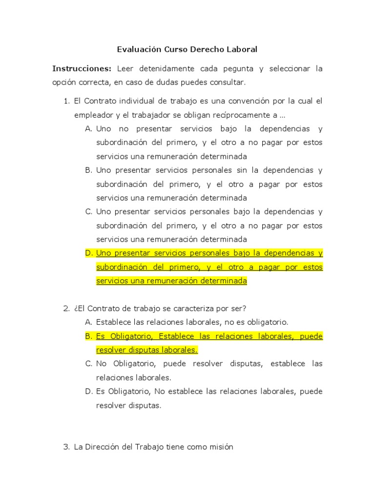 Evaluacion Derecho Laboral | PDF | Derecho laboral | Pensión