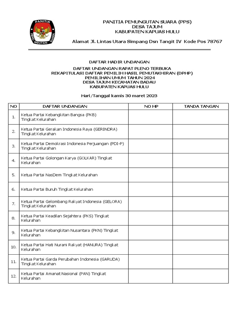 Daftar Hadir Pleno | PDF