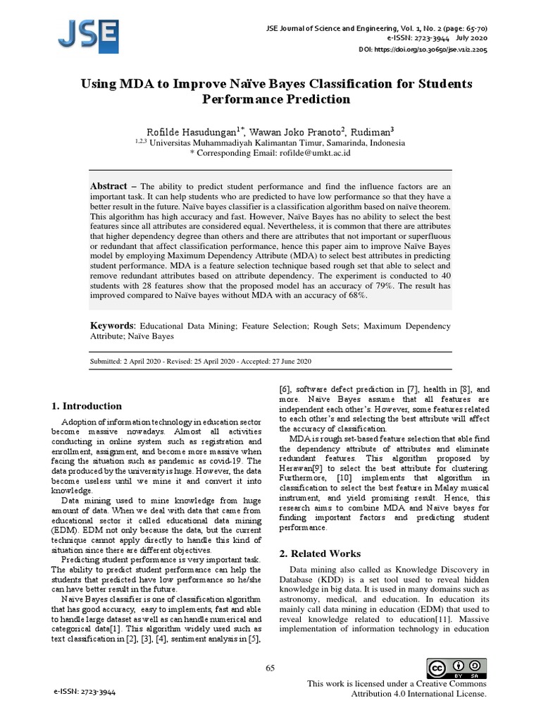 Using MDA To Improve Naïve Bayes Classification For Students ... Using MDA To Improve Naïve Bayes Classification For Students ...
