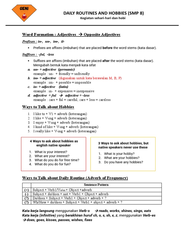 Daily Routine and Activities SMP 8 | PDF | Adverb | Verb