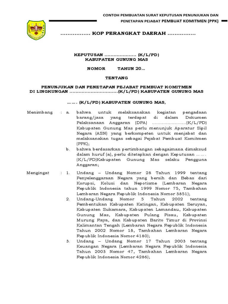 Penetapan Pejabat Pembuat Komitmen | PDF