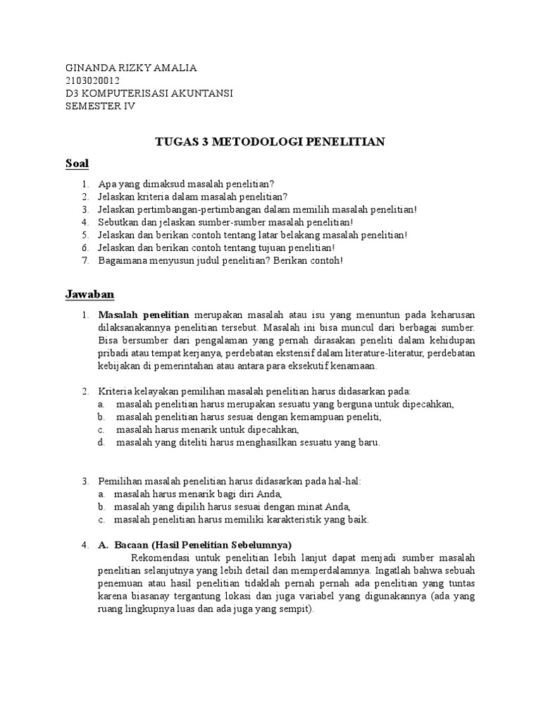 Tugas 3 Metodologi Penelitian | PDF