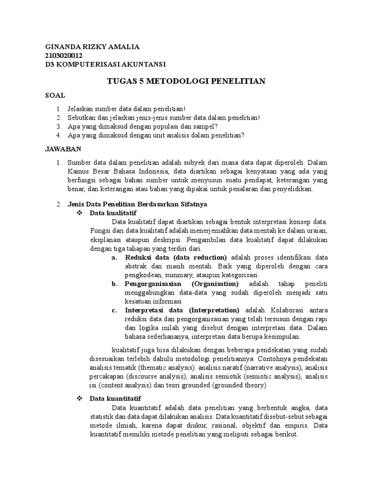 Tugas 5 Metodologi Penelitian | PDF