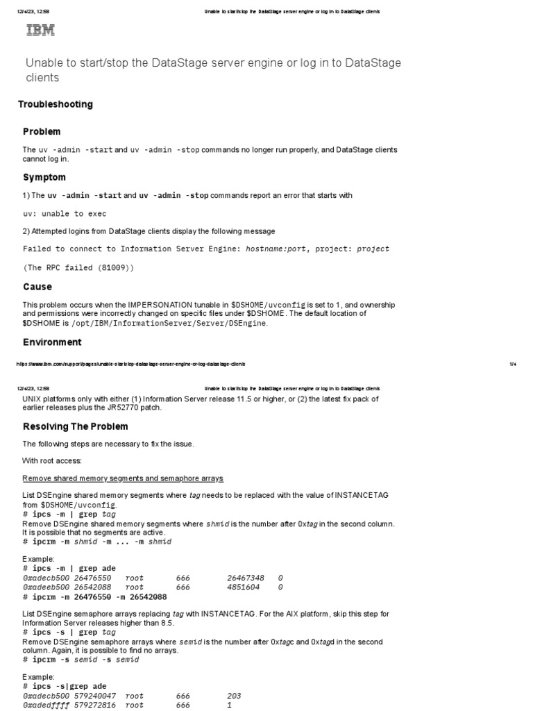 DATASTAGE - Unable To Start - Stop The DataStage Server Engine or Log ...
