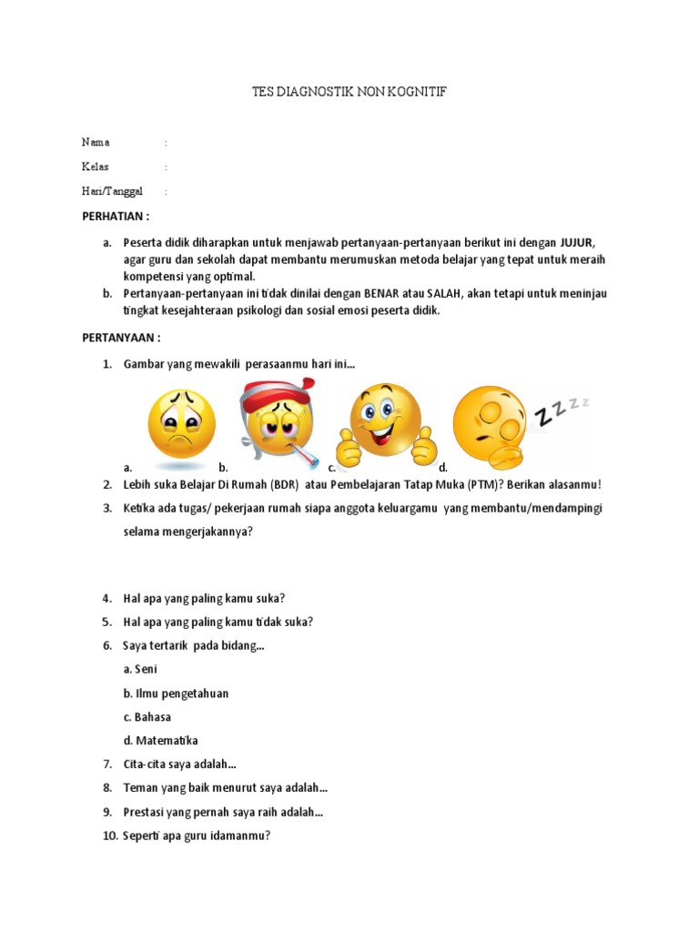 TES DIAGNOSTIK NON KOGNITIF Kls 7 | PDF