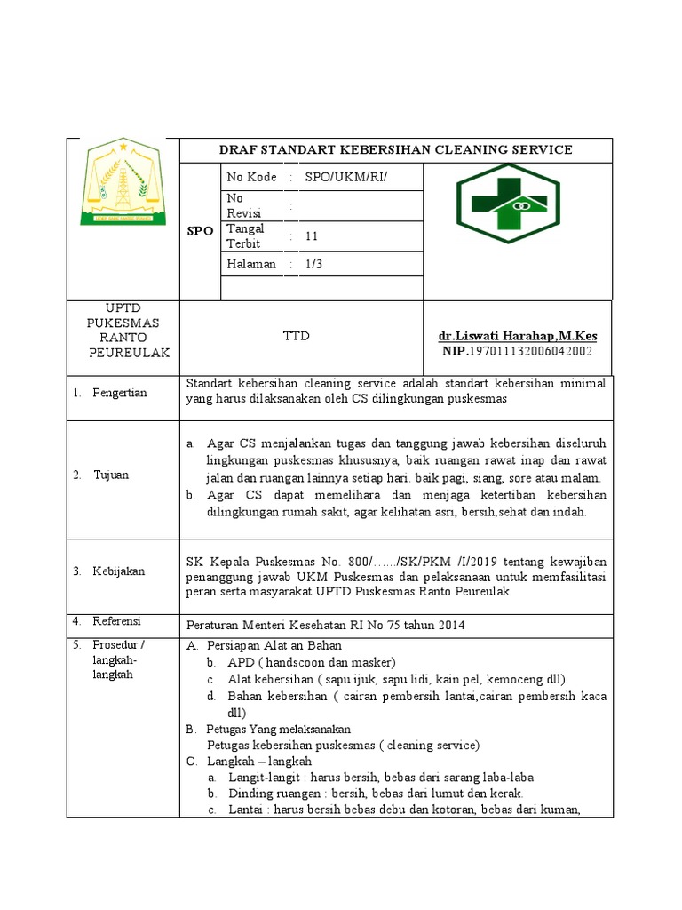 Spo Standar Kebersihann Cleaning Service | PDF