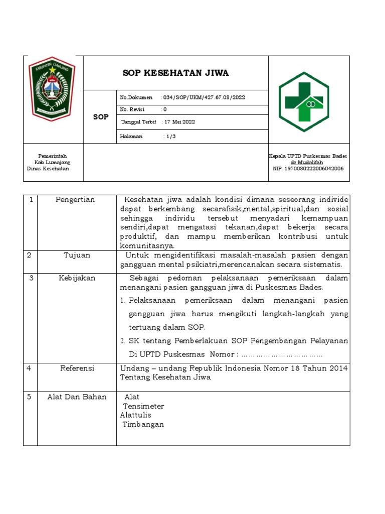 Sop Kesehatan Jiwa | PDF