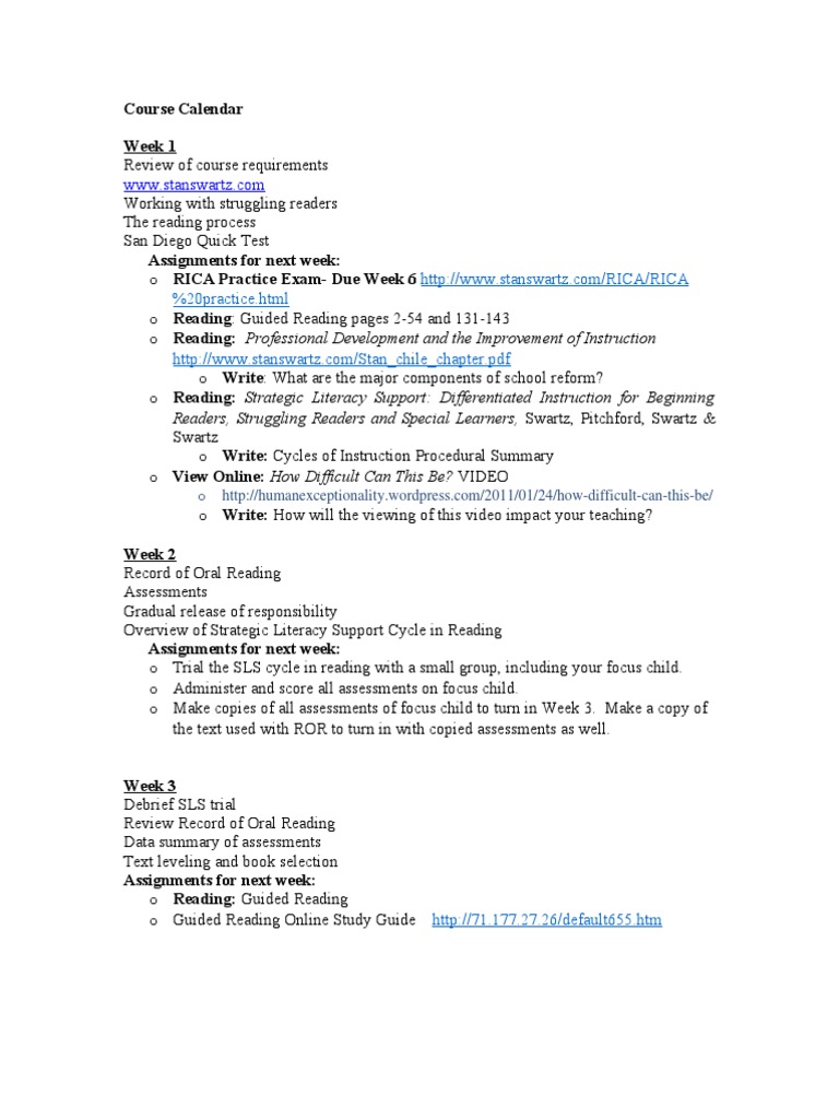 613 Course Calendar | PDF | Literacy | Reading Comprehension