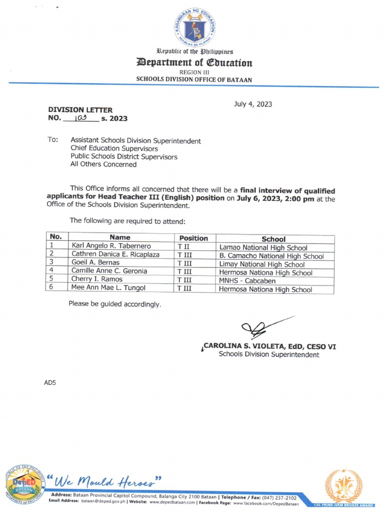 Division Letter No. 103 S. 2023 | PDF