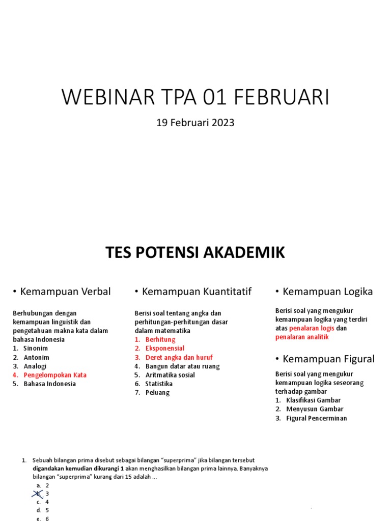 Webinar TPA: Tes Potensi Akademik 2023 | PDF