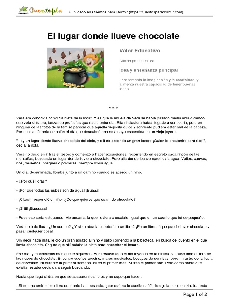 Cuentos para Dormir - El Lugar Donde Llueve Chocolate - 2018-04-12 | PDF Cuentos para Dormir - El Lugar Donde Llueve Chocolate - 2018-04-12 | PDF
