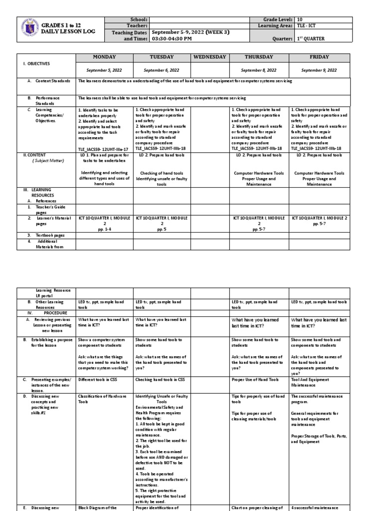 DLL - Tle Ict Css 10 - q1 - w3 | PDF | Educational Technology | Electrostatic Discharge
