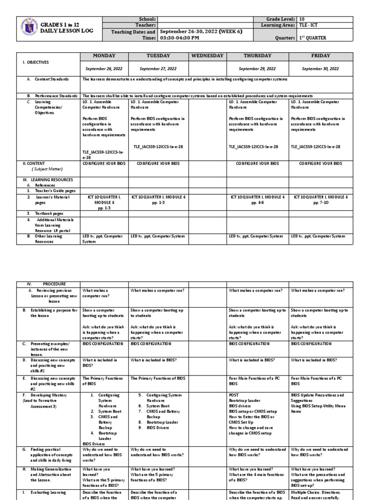 DLL - Tle Ict CSS 10 - Q1 - W6 | PDF | Booting | Bios