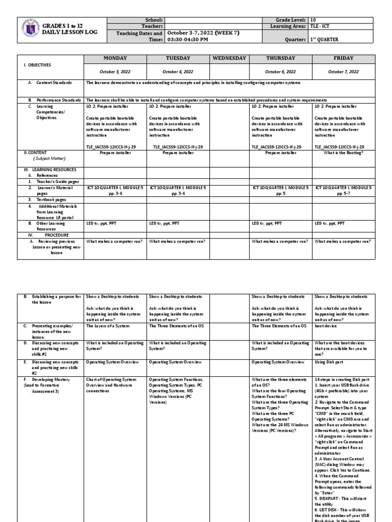 DLL - Tle Ict CSS 10 - Q1 - W7 | PDF | Operating System | Educational Technology