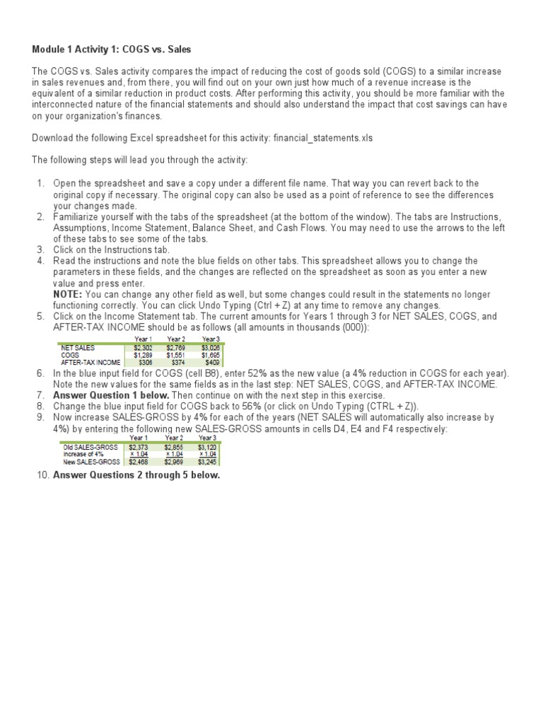 1-2 COGS Vs SALES | Download Free PDF | Cost Of Goods Sold | Spreadsheet