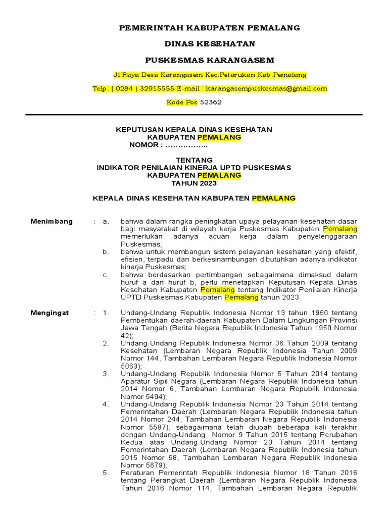 SK Indikator Kinerja Puskesmas (Menunggu Info Dari Bu Agus) | PDF