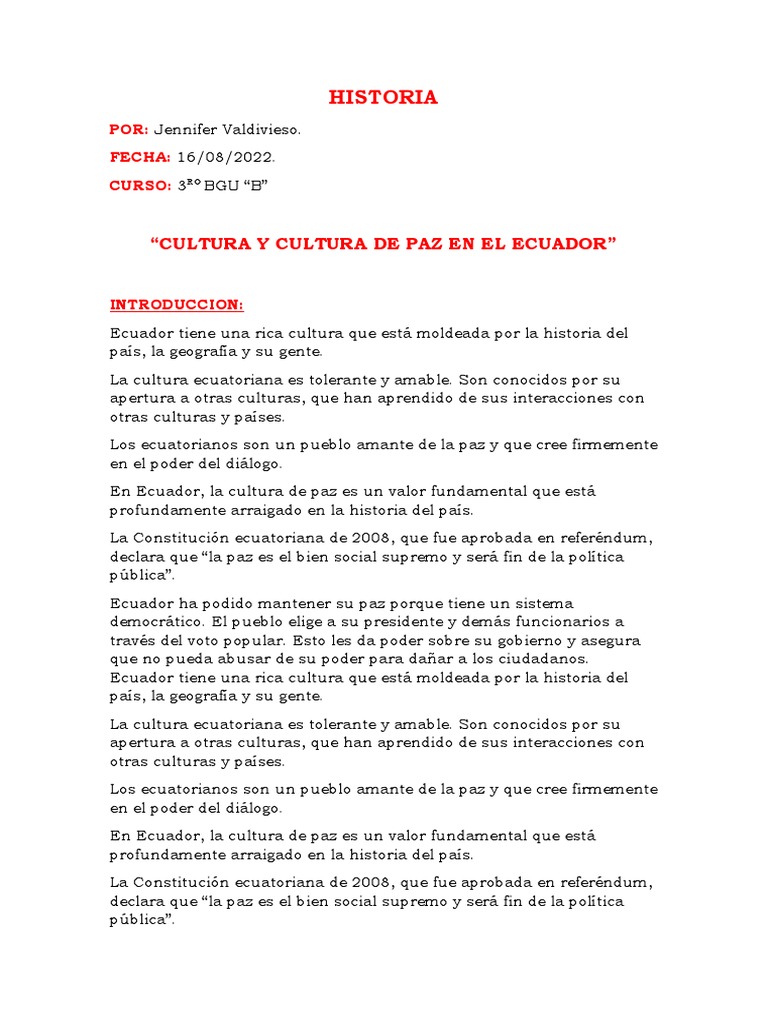 Historia Ensayo Jennifer | PDF | Ecuador | Democracia