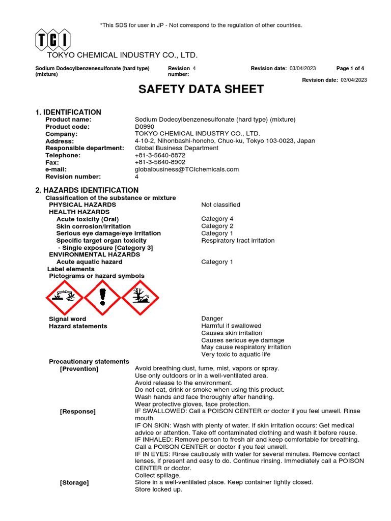 Cas 68628-60-4 MSDS | PDF | Dangerous Goods | Toxicity