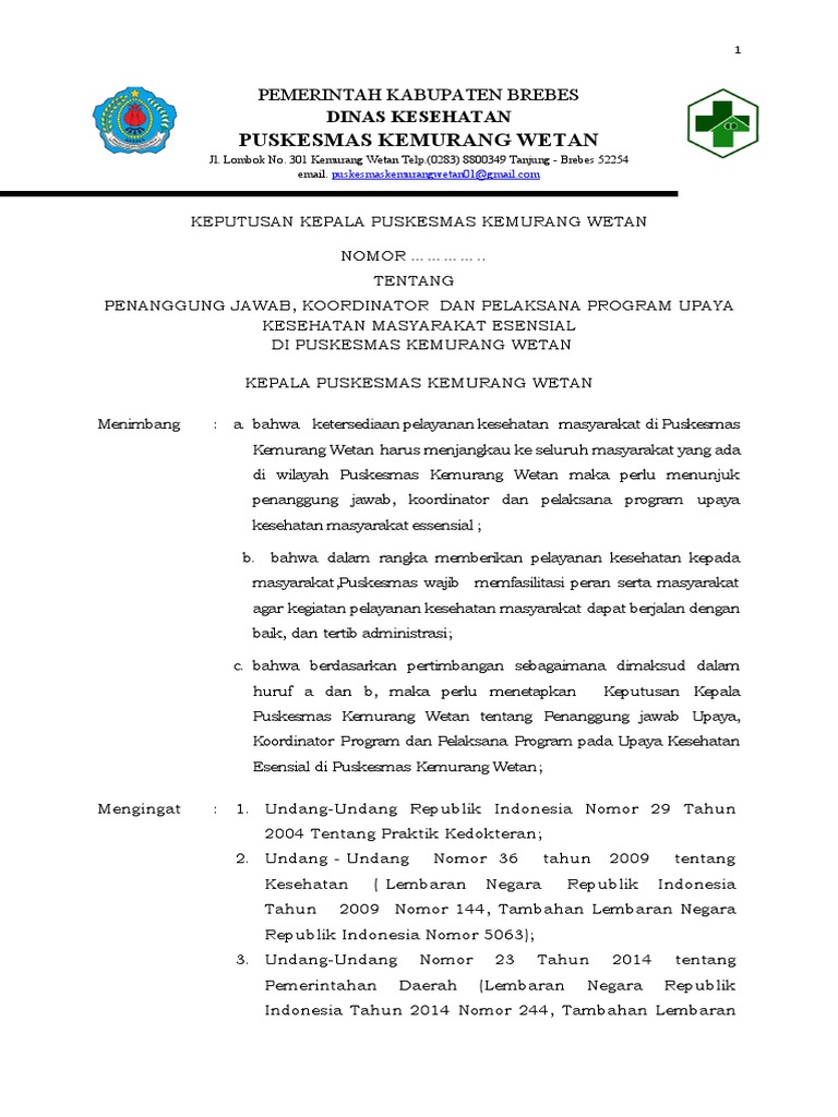 SK Penunjukan Penanggung Jawab Unit Ukm Esensial | PDF