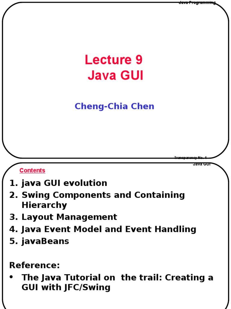 Java GUI: Cheng-Chia Chen | PDF | Java (Programming Language) | Java ...
