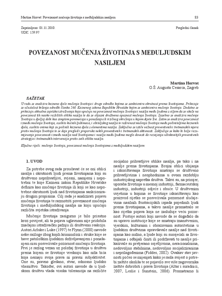 Mucenje Zivotinja Inasilje Medu Ljudima | PDF
