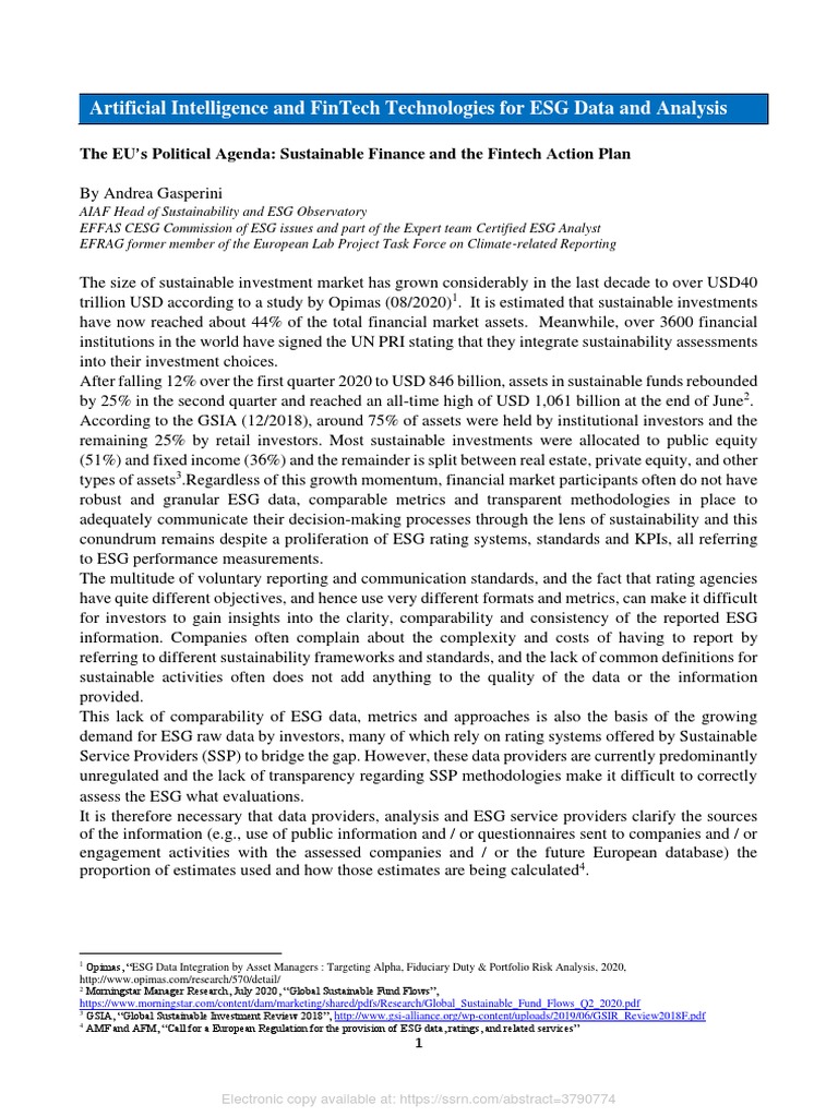 Artificial Intelligence and FinTech Technologies For ESG Data and ...