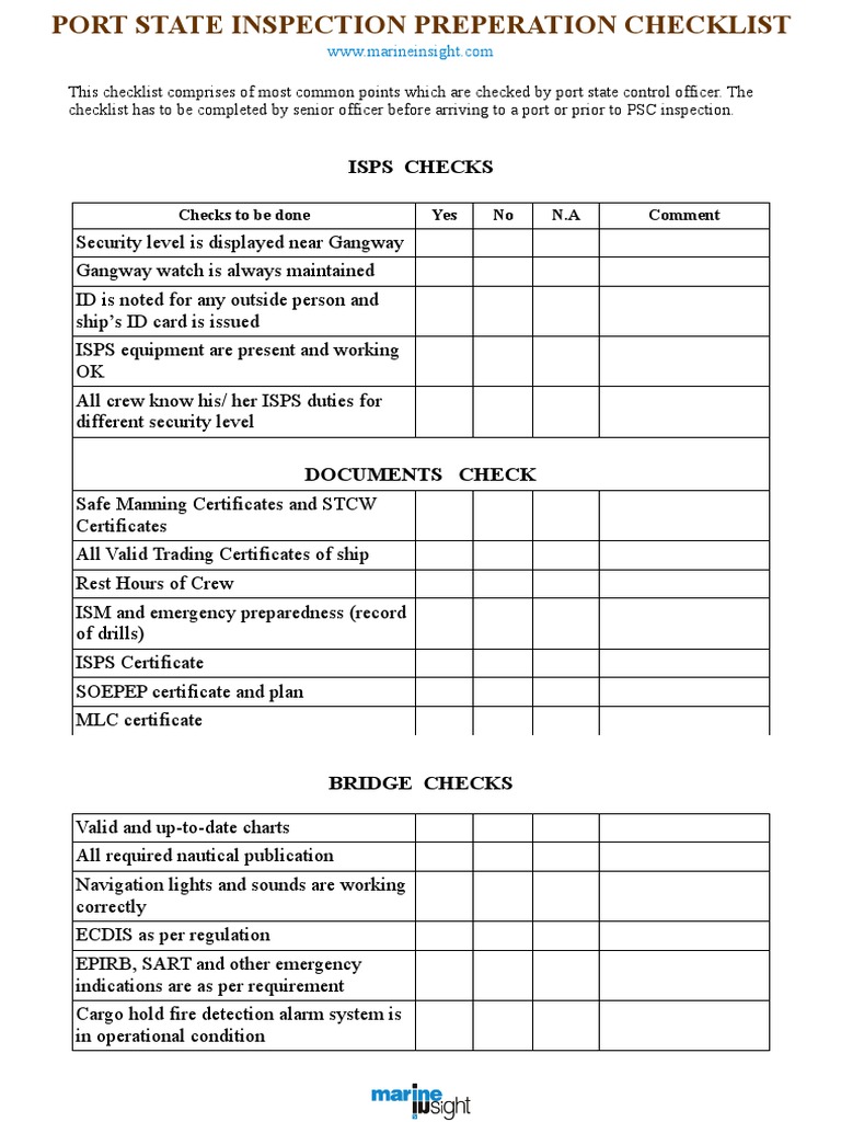 Port State Inspection Preparation Checklist | Download Free PDF | Pump ...