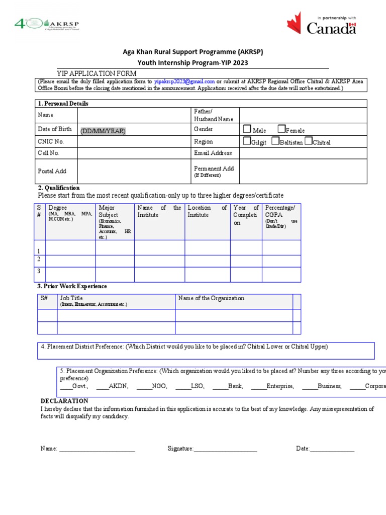 Akrsp Approved YIP Application Form 2023 Chitraltimes | PDF ...