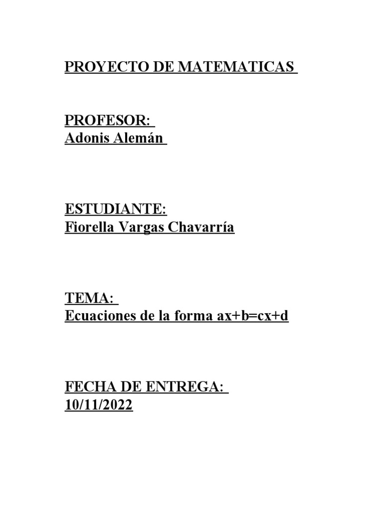 Proyecto de Matematicas | PDF | Ecuaciones | Matemáticas