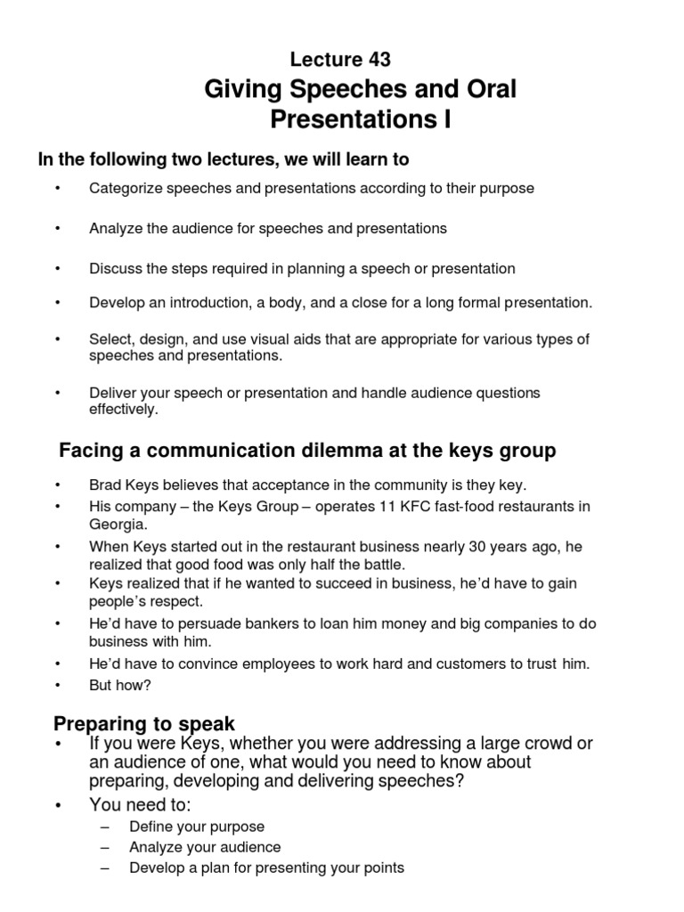 Lec431 Oral Presentation | PDF | Communication | Public Speaking