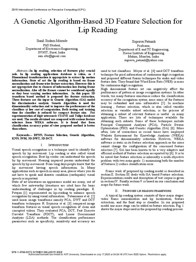 A Genetic Algorithm-Based 3D Feature Selection For Lip Reading | PDF ... A Genetic Algorithm-Based 3D Feature Selection For Lip Reading | PDF ...