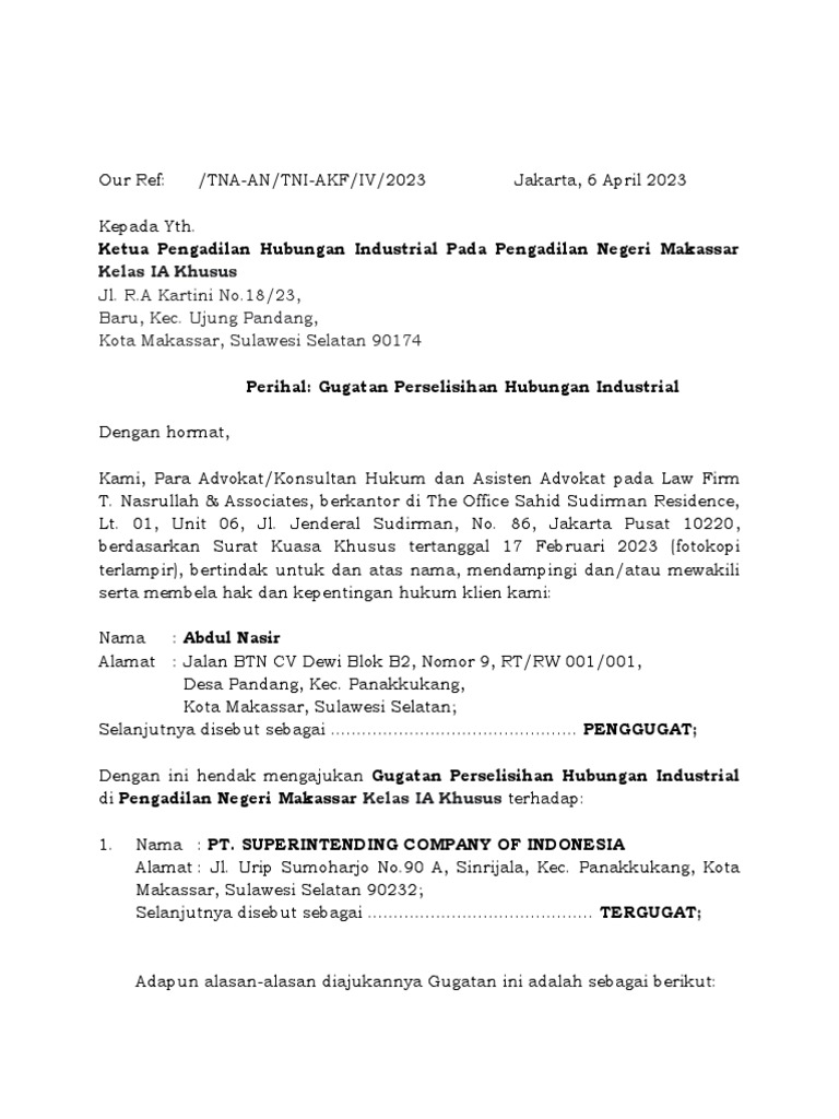 Gugatan Perselisihan Hubungan Industrial | PDF | Hukum