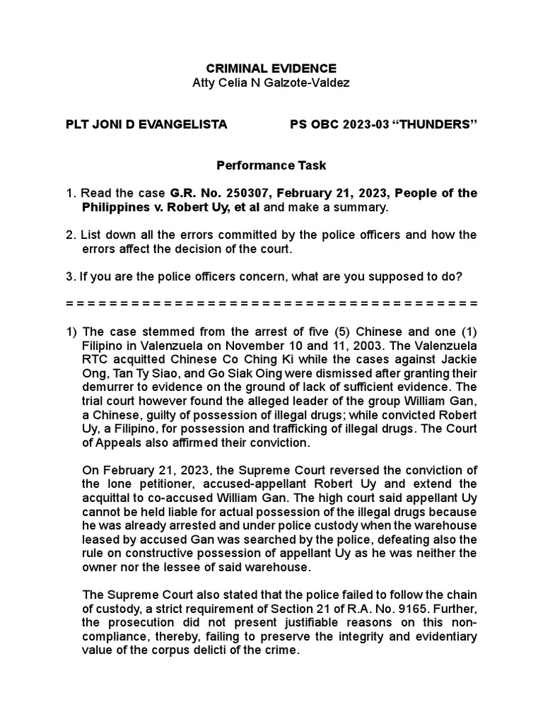 Criminal Evidence PS Obc 2023-03 (PLT Joni D Evangelista) | PDF ...