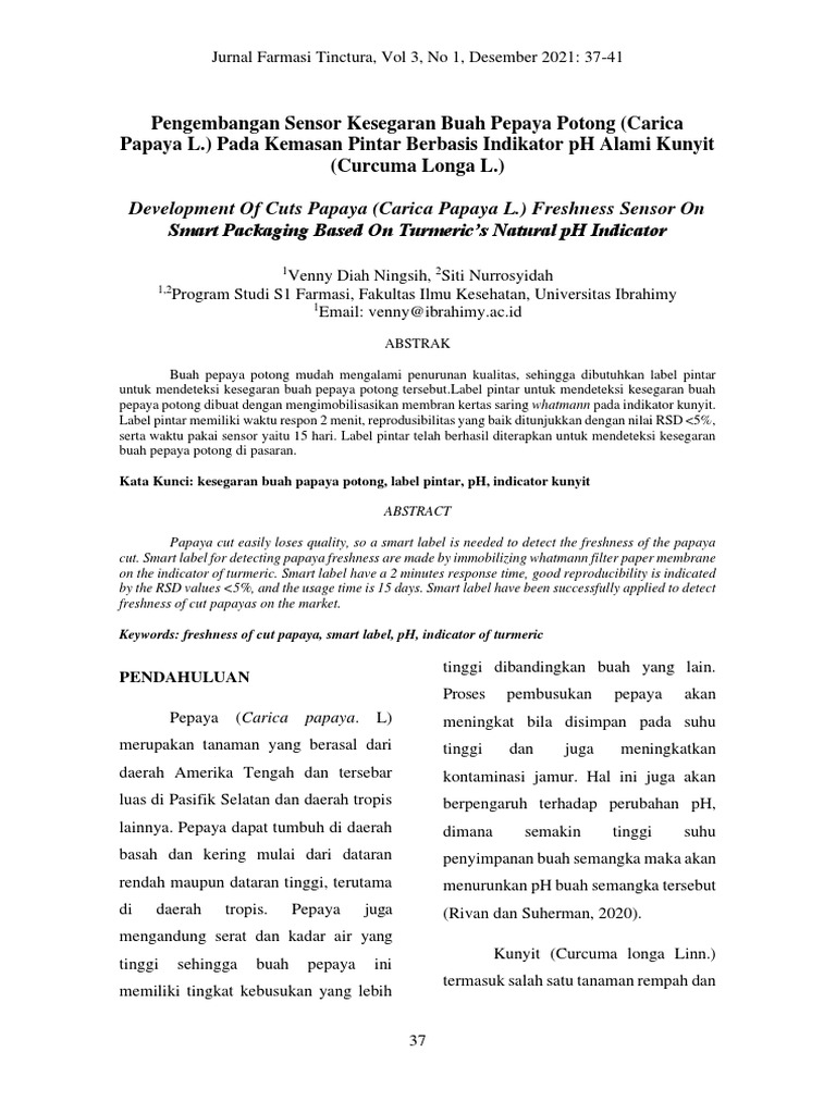 Pengembangan Sensor Kesegaran Buah Pepaya Potong (Carica Papaya L ...
