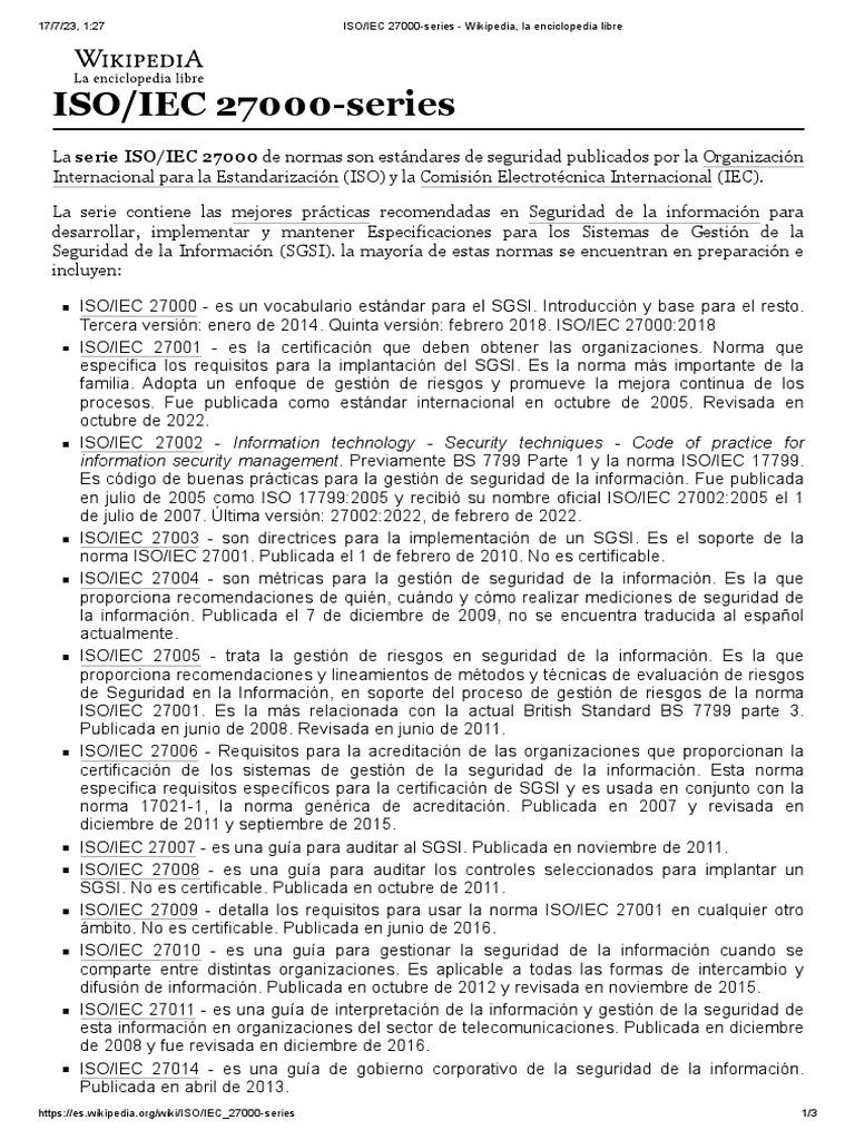 ISO - IEC 27000-Series-Wikipedia | PDF | La seguridad informática | Seguridad