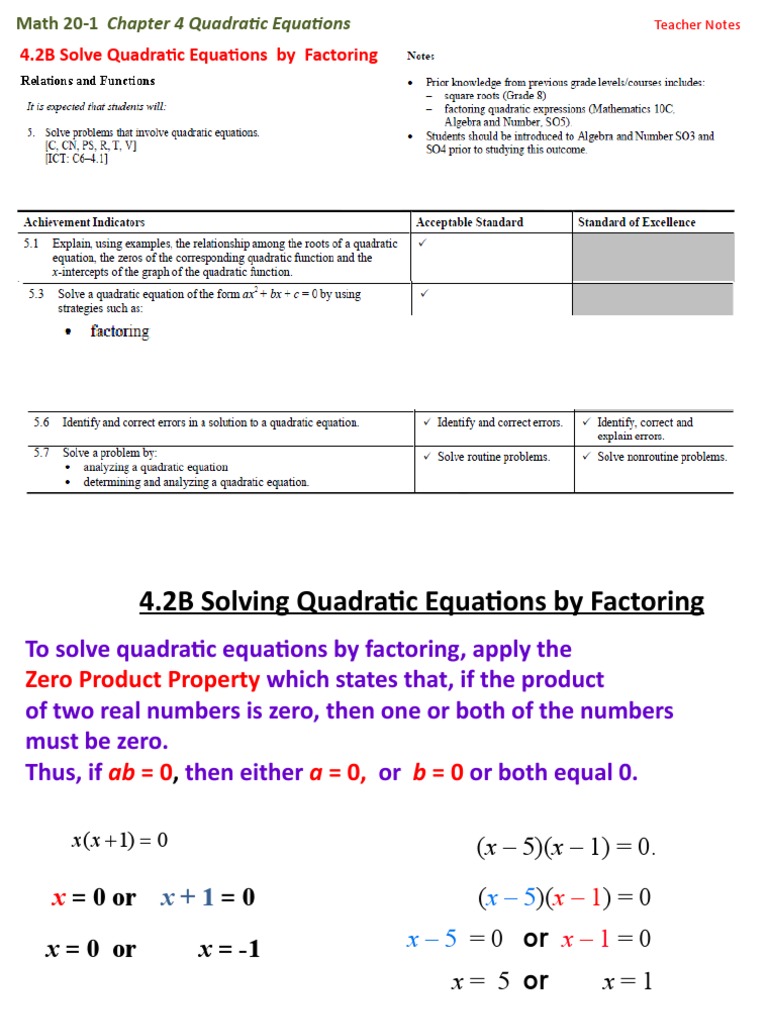 Solving Quadratic Equations by Factoring | PDF | Factorization ...