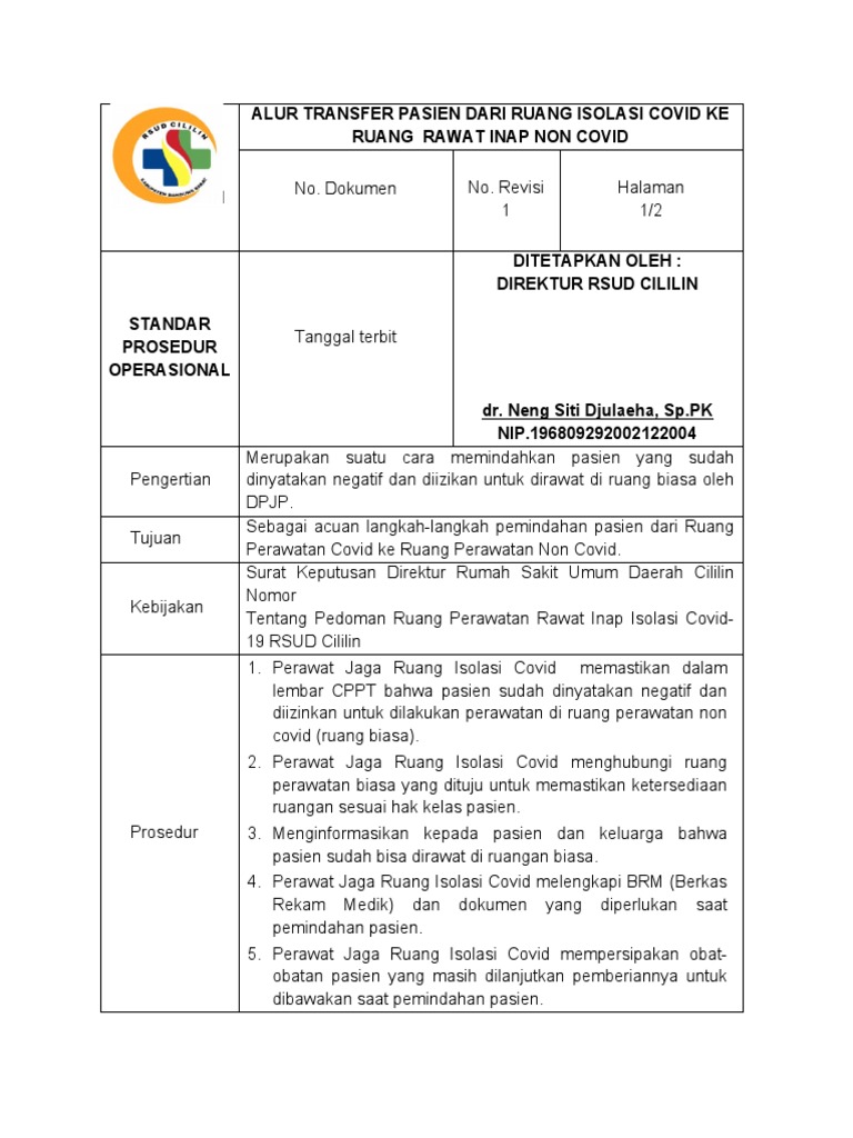 ALUR TRANSFER PASIEN DARI RUANG ISOLASI COVID KE RUANG RAWAT INAP NON ...