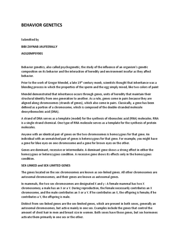 Behavior Genetics | PDF | Twin | Gene