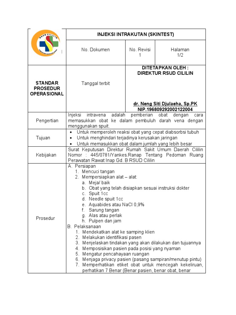 Prosedur Injeksi Intrakutan RSUD Cililin | PDF