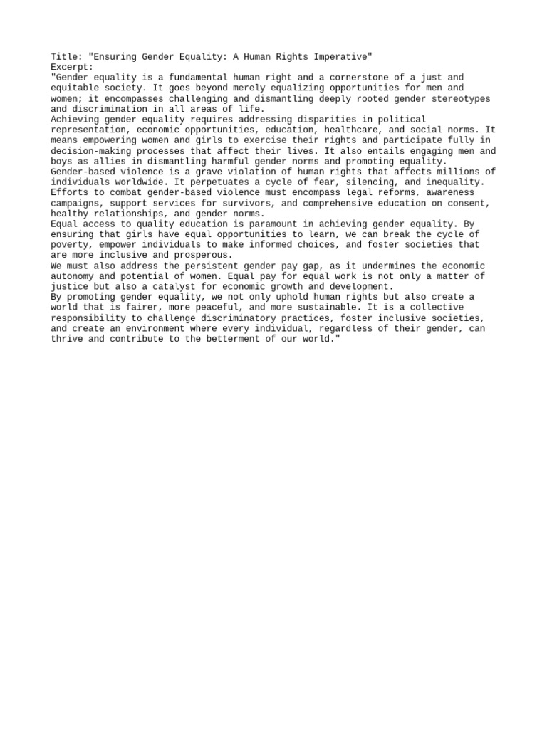 Essay On Gender Equality | PDF