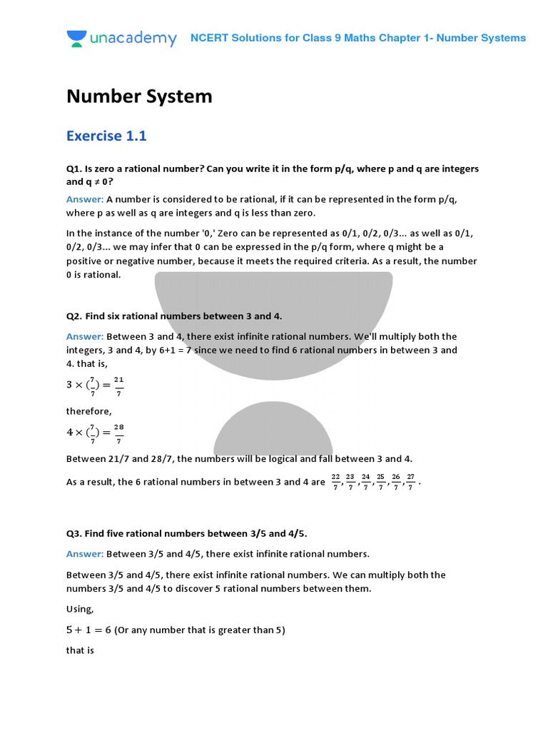 Class 9 - Chapter 1 - Number System | PDF | Numbers | Integer