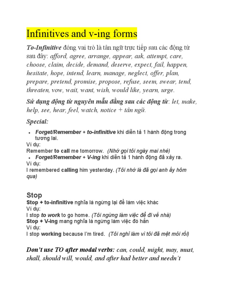 Infinitives and v-ing forms: To-Infinitive đóng vai trò là tân ngữ trực ...