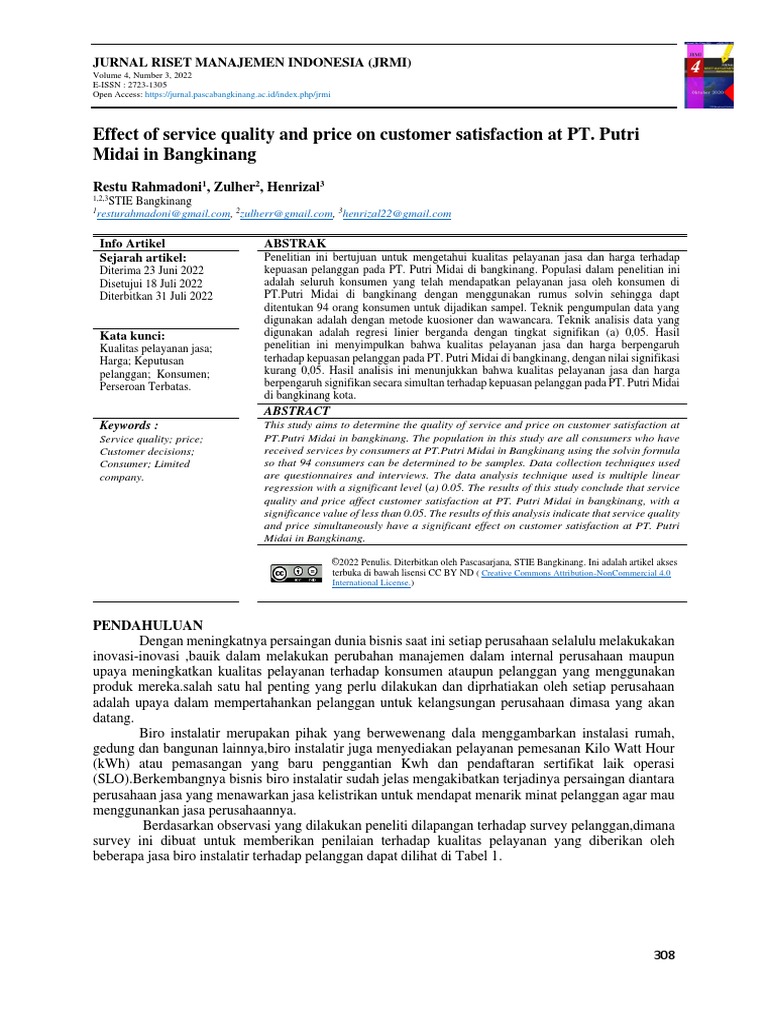 Effect of Service Quality and Price On Customer Satisfaction at PT ...
