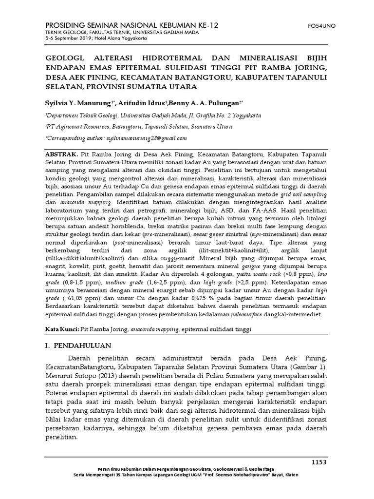 Geologi, Alterasi Hidrotermal, Dan Mineralisasi HS Pit Ramba Joring ...