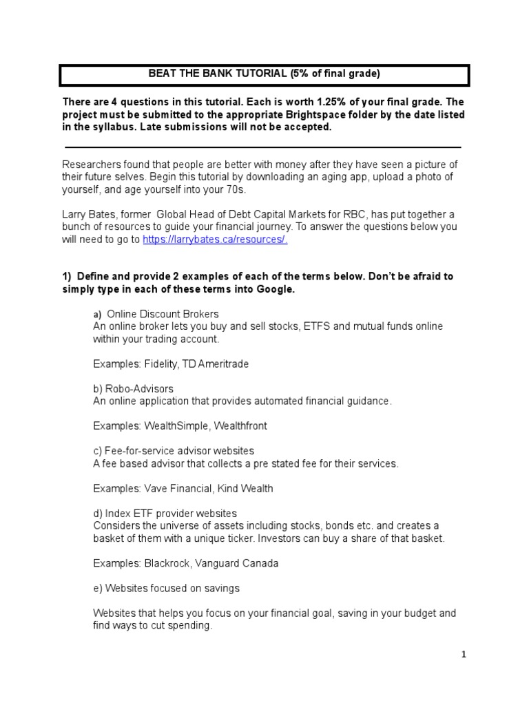 Beat The Bank Tutorial | PDF | Exchange Traded Fund | Investing