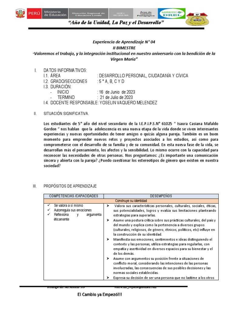 EXPERIENCIA DE APRENDIZAJE #3 DPCC 5° (CASIANA) Yo | PDF | Sexualidad | Discriminación